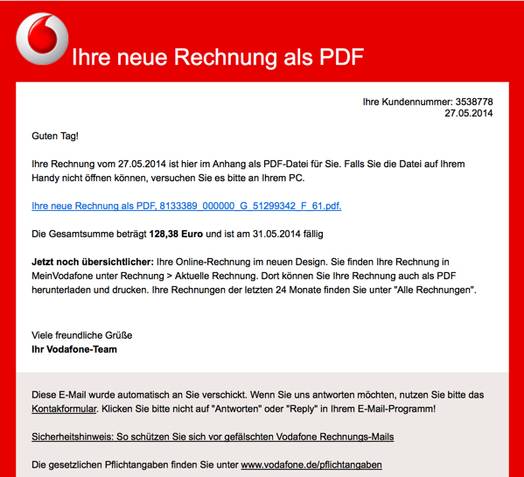 Gefälschte Vodafone-Rechnungen - RATGEBER INTERNETKRIMINALITÄT