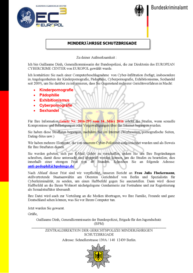 Vorladung von Europol, Europäisches Polizeiamt oder Interpol per Mail ...