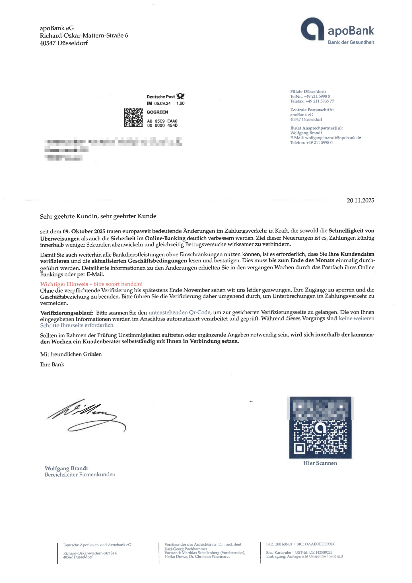 Neue gefälschte Briefpost im Namen diverser Banken mit QR-Codes ...